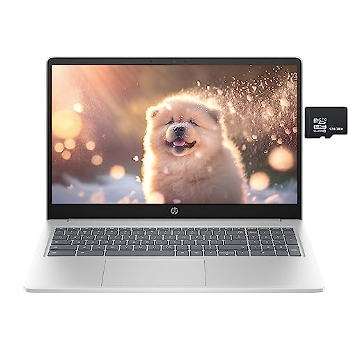 HP Chromebook 15.6 Inch Laptop for College Students, Intel 4-Core Processor N200 (Beat i5-8250U), 8GB DDR5 RAM, 64GB eMMC+128GB SD Card, Chrome OS, UHD Graphics, Natural Silver, PCM