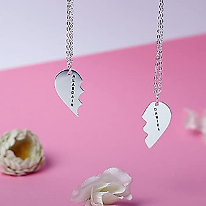 Matching Heart Necklace for Couples 2 Bestfriend Necklaces Soul Sisters Jewelry Custom Best Friend Friendship Bff Chain Him Her Engagement Wedding Anniversary Love Gifts Customized Name Double Heart