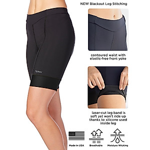 Terry Bike Shorts Women Padded, Bella Prima Cycling Shorts 8.5" Black Cycling Shorts for Women with Padding Silicone Leg - Blackout, Large