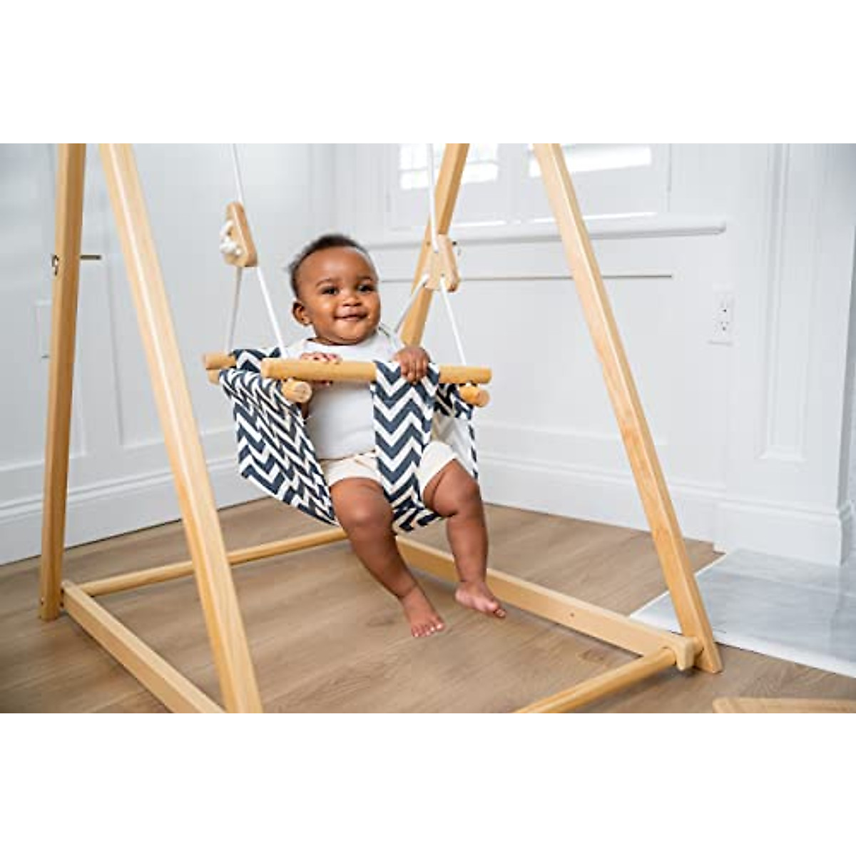Avenlur Spruce Baby, Toddler Foldable Swing Set with Stand Children Ages 6 Months to 3 Years Montessori, Waldorf Style Self Standing Indoor Swingset Home, Child Day Care, Preschool