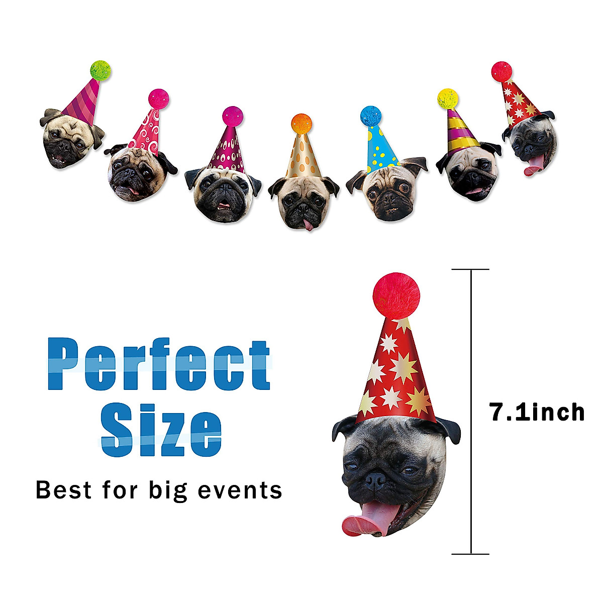 Pug Birthday Garland, Pug Dog Birthday Banner, Pug Bday Party Decoration for Pug Lovers