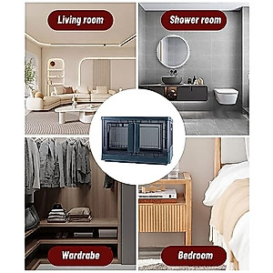 8.5 Gallons Closet Storage Bins with Lid, Transparent Collapsible Storage Boxes with Doors Dorm Stackable Closet Organizer Plastic Cube Storage Container for Home, Office, Bedroom (Green)