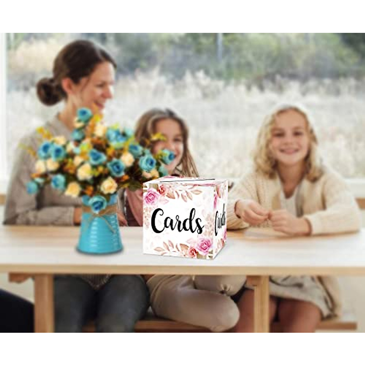 Pink floral Card Box – 8”8”8” Gift Or Money Box Holder for Wedding,Baby or Bridal Shower,Birthday, Graduation,Engagement, Party Favor, Decorations, 1 Set(hezi-A004)