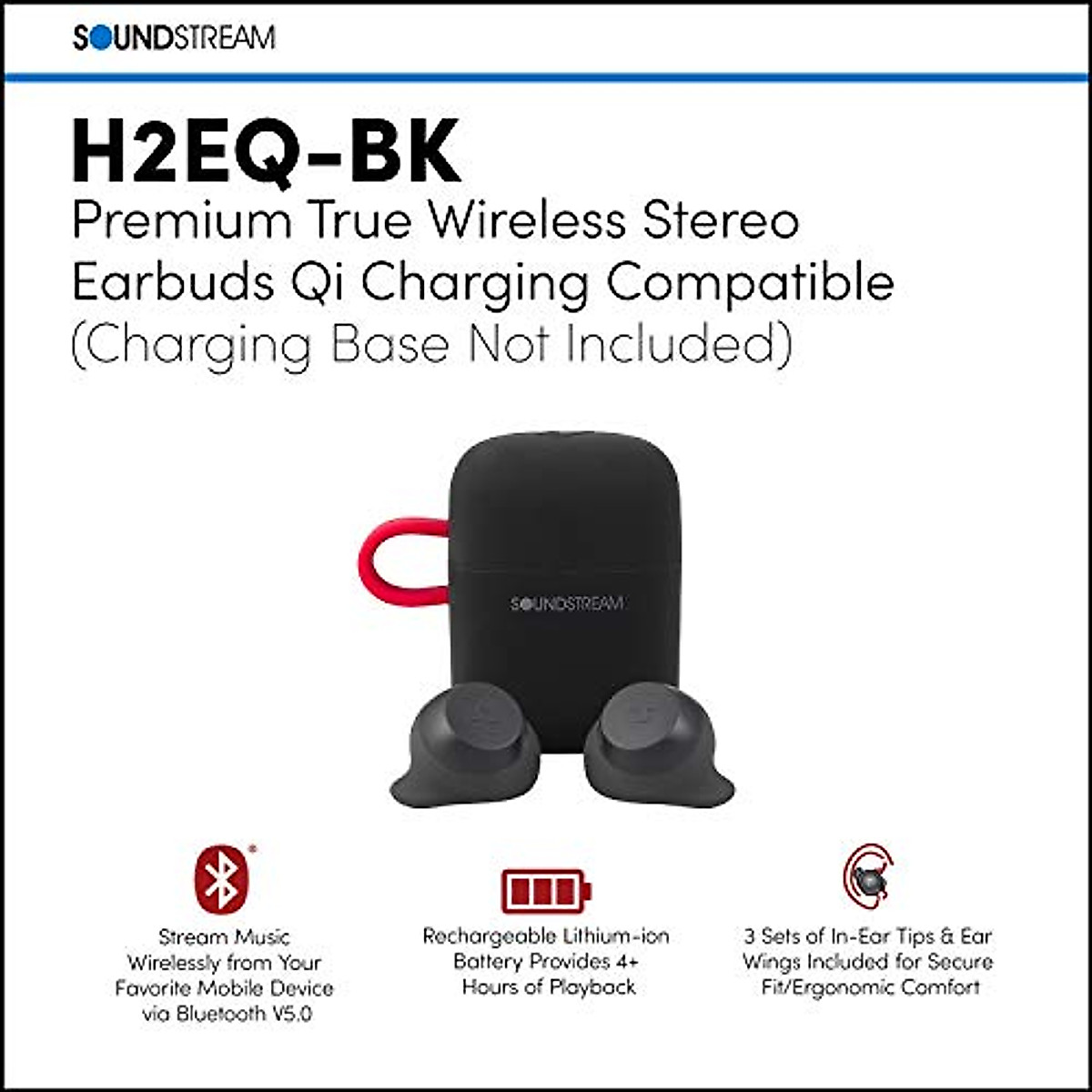 Soundstream h2GO True Wireless Earbuds with Qi Charging - Black