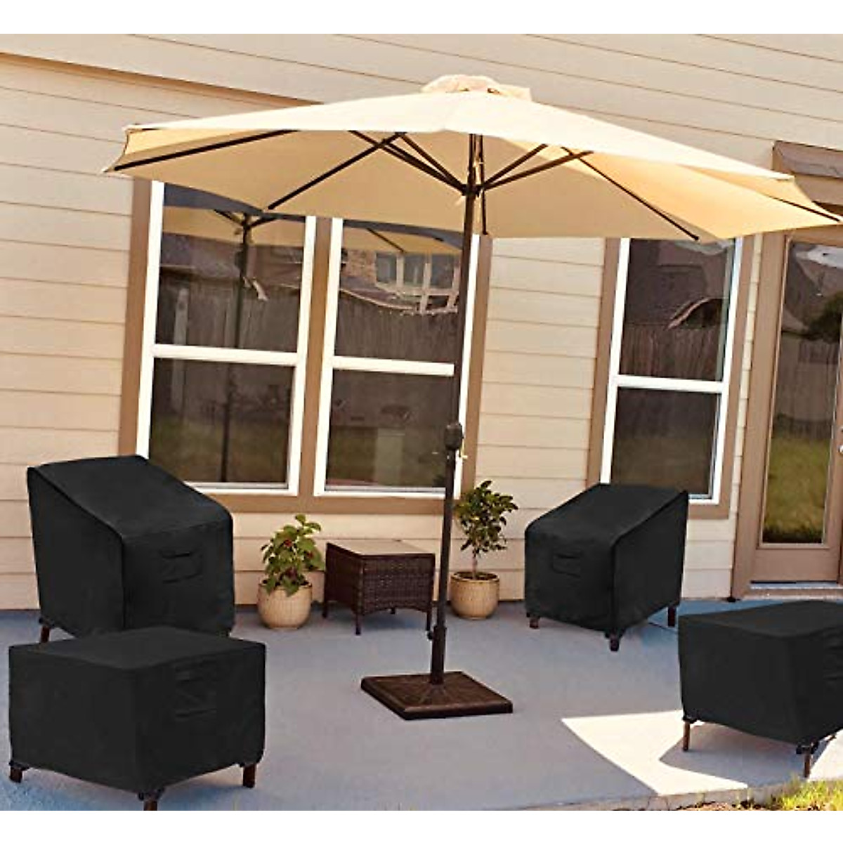 WOMACO Patio Ottoman Cover Waterproof Outdoor Ottoman Covers with Handles Patio Small Side/End Table Cover Water Resistant Patio Furniture Protector (25L x 25W x 17H, Black)