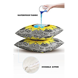 Pack of 2 Outdoor Waterproof Pillow Covers 20x20 inch Mandala and Sunflower Flower Geometry Pattern Throw Pillow Covers Decorative Cushion Covers for Patio Garden Tent