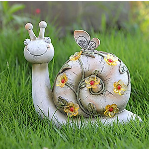 WSgift Resin Snail Figurine Lights Solar Powered Outdoor Statue Lights for Patio Lawn Garden Yard Decorations, L8.5 x W3.5X H8.5 Inch