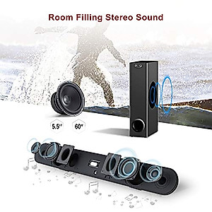 Bestisan Soundbar 28-Inch 80W with HDMI-ARC, Bluetooth 5.0, Optical Coaxial USB AUX Connection, 4 Speakers, 3 EQs, 110dB Surround Sound Bar Home Theater (28 Inch Glossy Black)