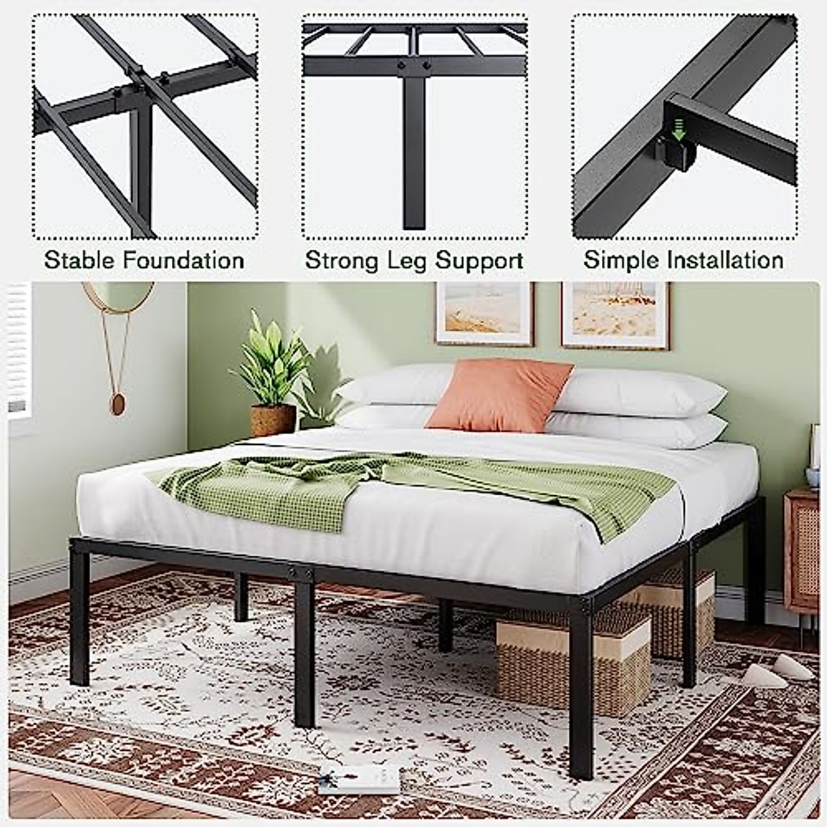 IMUsee Heavy Duty 18inch King Size Metal Platform Bed Frame with Large Under Bed Storage Space, Sturdy Metal Frame/Mattress Foundation/No Box Spring Needed/Easy Assembly/Noise-Free