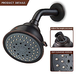 Voolan High Pressure Shower Head with Shower Arm - 5 Function Rain Shower Head - Comfortable Shower Experience Even at Low Water Flow - Oil-Rubbed Bronze