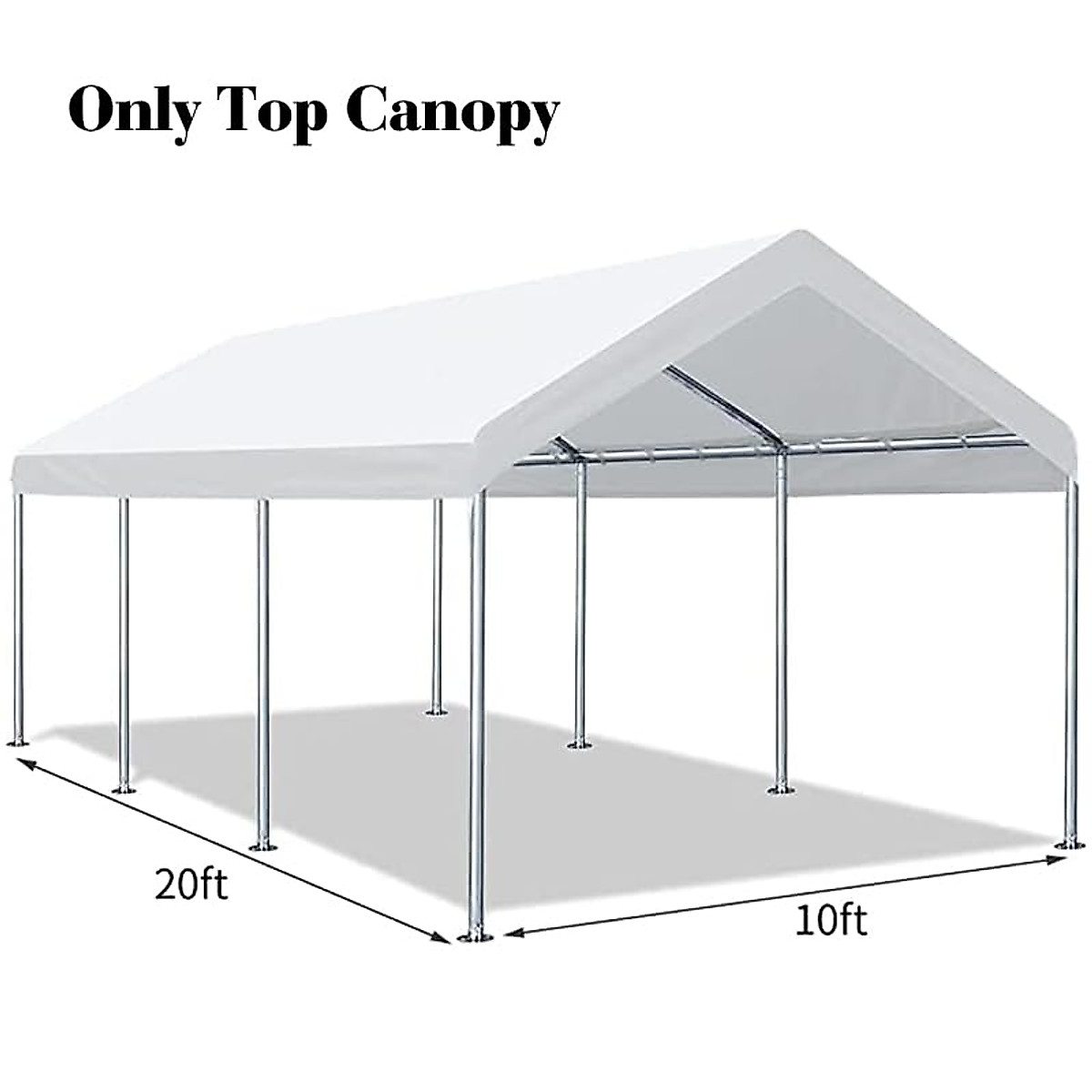 10'x20' Carport Replacement Top Canopy Cover for Car Garage Shelter Tent Party Tent with Ball Bungees White (Only Top Cover, Frame is not Included)