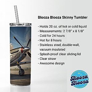 P-51 Mustang WWII US Fighter Plane Skinny Tumbler 20oz with Straw Insulated Water Bottle Gift
