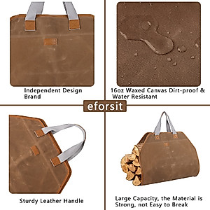 eforsit Firewood Carrier Heavy Duty Waxed Canvas Wood Carrier for Firewood with Handles Fireplace Wood Stove Accessories…