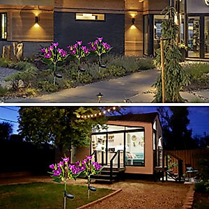 ALANAS Outdoor Solar Decorate Light, 2 Pack Dendrobium Orchid Garden Stake Lights with 7 Flowers, Waterproof LED Solar Powered Lights for Patio, Pathway, Courtyard, Garden Law.