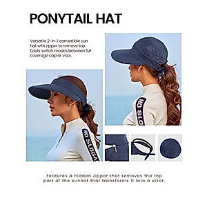 Simplicity Packable Sun Hat Women UV Protection Summer Hat Sun Hats w/Ponytail Dark Blue