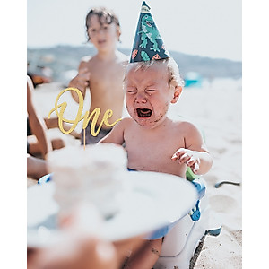 MYAMPED First Birthday Cake Topper - Glitter Gold One Sign 1st birthday Cake Decorating Supplies, Suitable for Baby Shower Favors, Baby Gender Reveal, Baby Birthday Party or Baby Photo Booth Props