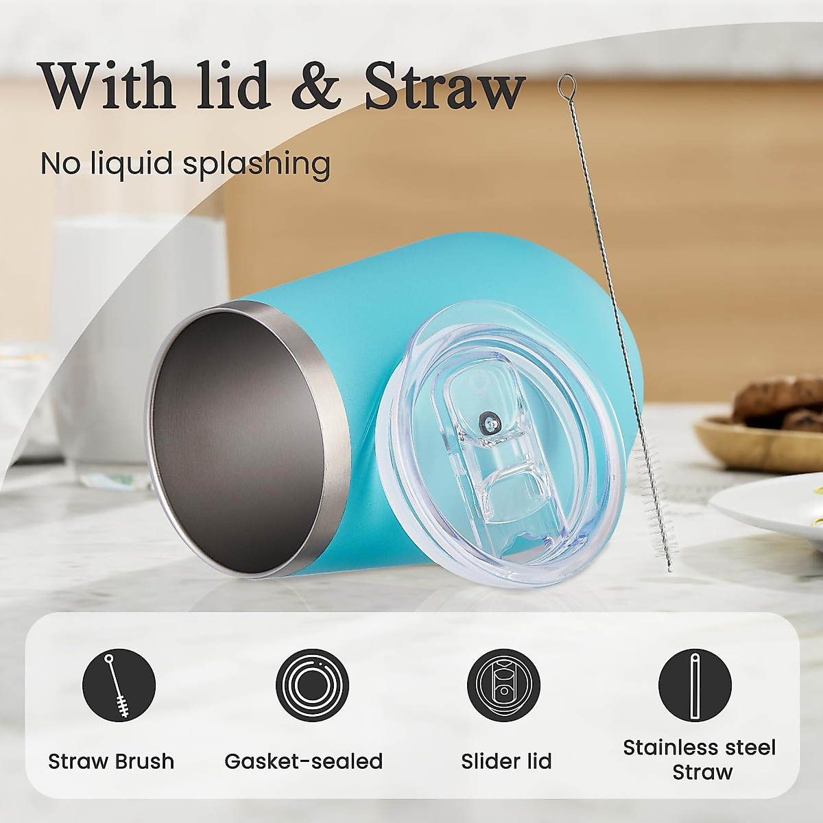 MEWAY 12oz Insulated Wine Tumbler with Lid and Straw - Double Wall Vacuum Stainless Steel Wine glass, for Travel and Office, Baby shower prizes for winners(Light Green,1)