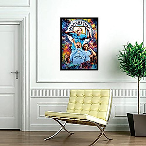 BKO Soccer Superstar Manchester City Poster Wall Art,Haaland Soccer 16" x 24"Art Print Poster,Soccer Superstar Motivational Wall Art Posters-Great Gift for Soccer Fans Kids and Adults,No Frame