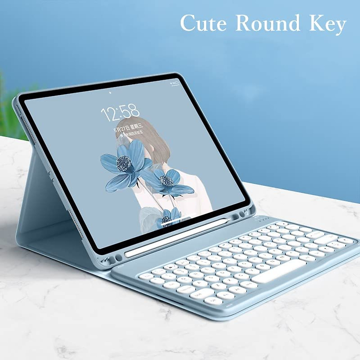 iPad 9th Generation 8th 7th Gen Keyboard Case with Mouse iPad Air 3 Pro 10.5 Color Keyboard Retro Round Key Cute Candy Colors Detachable Keyboard iPad 10.2 Cover (MintGreen)