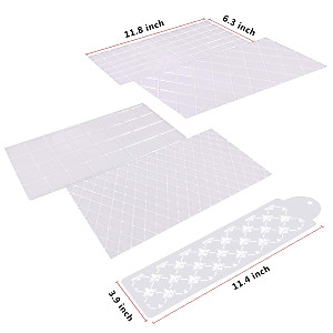 Wedding Cake Stencil Template, Kissbuty 5 Pcs Cake Decorating Embossing Plastic Spray Floral Cake Cookie Fondant Side Baking Mesh Stencil Mat Wedding Decor Tools (Diamond Quilted Grid Texture)