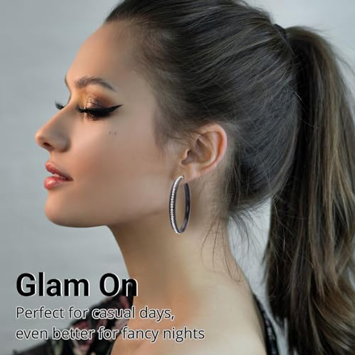 Shop LC Crystal Pave Hoop Earrings - ION Plated Stainless Steel Hoop Earrings for Women - Crystals in Black Bezel Hoops Jewelry Birthday Gifts for Women