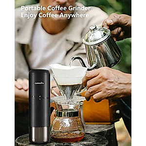 Portable Electric Burr Coffee Grinder: CONQUECO Small Coffee Bean Grinding Machine - Rechargeable Stainless Conical Burr Grinders with Multiple Grind Settings, 20g (with Brush)