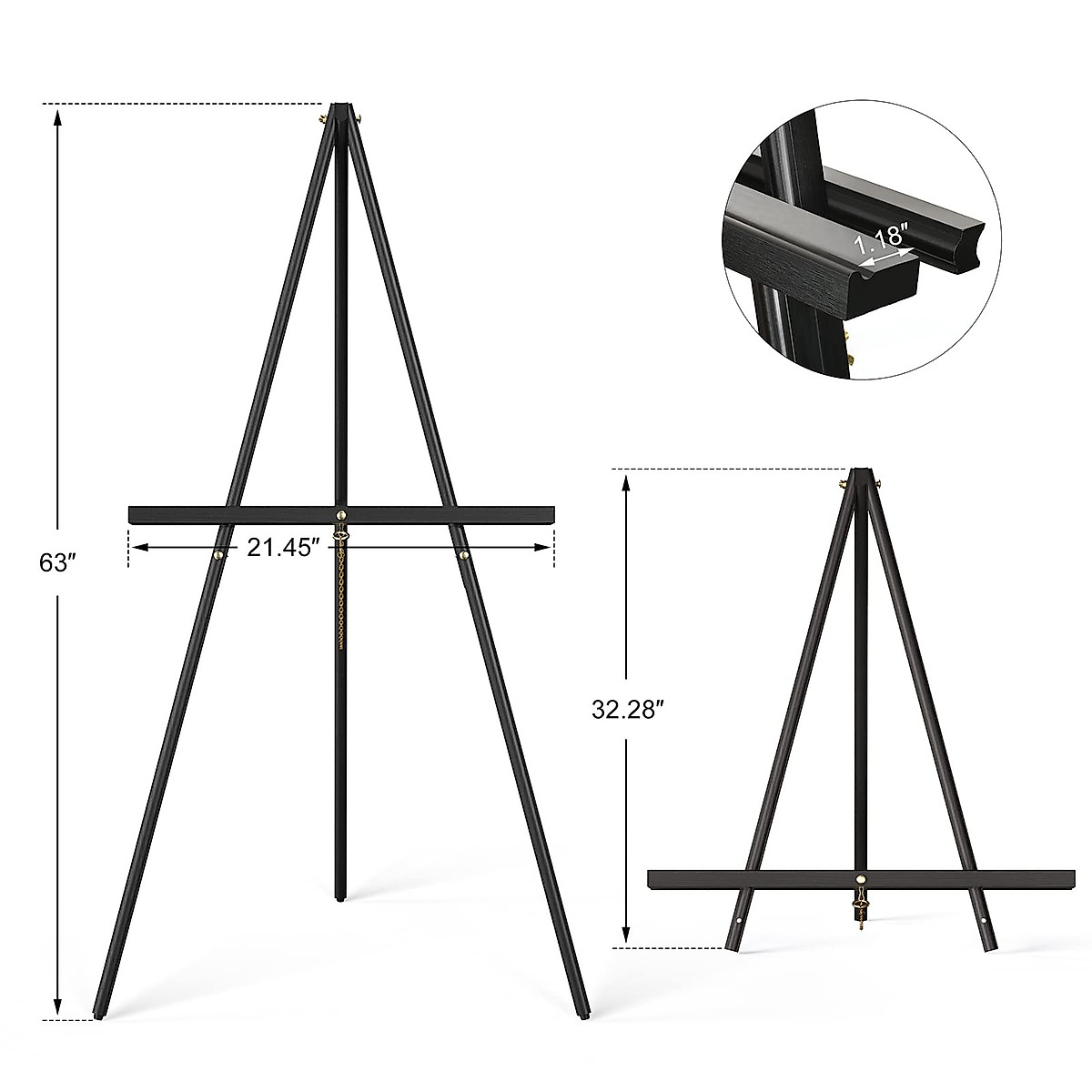 Art Easel Wooden Stand - 63" Tripod Display Artist Wood Easel - Adjustable Floor Stand for Wedding Welcome Sign, Painting, Drawing Board, Display Show - Black