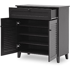 BOWERY HILL Contemporary 33.38" Tall 2 Door Shoe Storage Cabinet with Drawer in Espresso