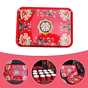 Luxshiny Tea Tray Wedding Candy Tray Wedding Plates Chinese Wedding Tea Tray Decorative Serving Tray Serving Trays Serving Platter Candy Serving Tray Candy Dish Black Tray Wine China Pp