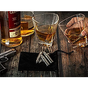 Whiskey Bullet Stones with Wooden Gift Set Box, Stainless Steel Whisky Rocks, Reusable ice Cube Metal Ice, Gifts for Men Dad, whiskey gifts for men , Father's Day Stocking Stuffer,