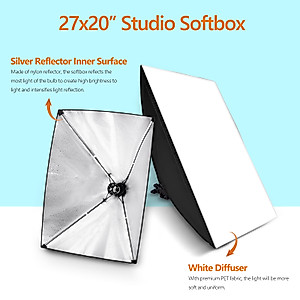 Nexiview Softbox Photography Lighting Kit, 27" x 20" Continuous Lighting Kit with 2pcs 40W E27 Socket 6500K Bulbs, Photo Studio Lighting for Video Recording, Advertising Shooting