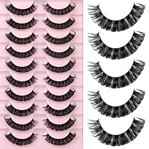 Newcally Lashes Nautral Look False Eyelashes Russian Strip Lashes Mink Wispy Fluffy Lashes Pack D Curl Thick Full Volume Cat Eye Lashes Look Like Extensions 10 Pairs