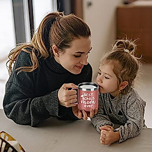 GINGPROUS Mother's Day Gifts for Mom, Best Bonus Mom Ever Birthday Gifts for Women Bonus Mom Mother New Mom to Be from Daughter Son, 12 Oz Insulated Stainless Steel Insulated Travel Mug, Rose Gold