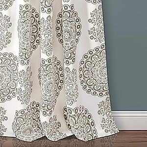 Lush Decor, Gray Evelyn Medallion Room Darkening Window Curtain Panel Pair, 84" x 52" + 2" Header, 84 in x 52