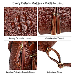 PIJUSHI Small Crocodile Leather Backpack Purse for Women Fashion Casual Backpack Crocodile Bag (B66810 brown)