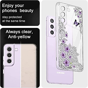 White Lace Case for Samsung Galaxy S21 FE 5G,Butterfly Floral Flower Pattern for Women Girl Glitter Clear Ultra Slim Soft Silicone TPU Protective Cover Compatible for Samsung Galaxy S21 FE 6.4INCH