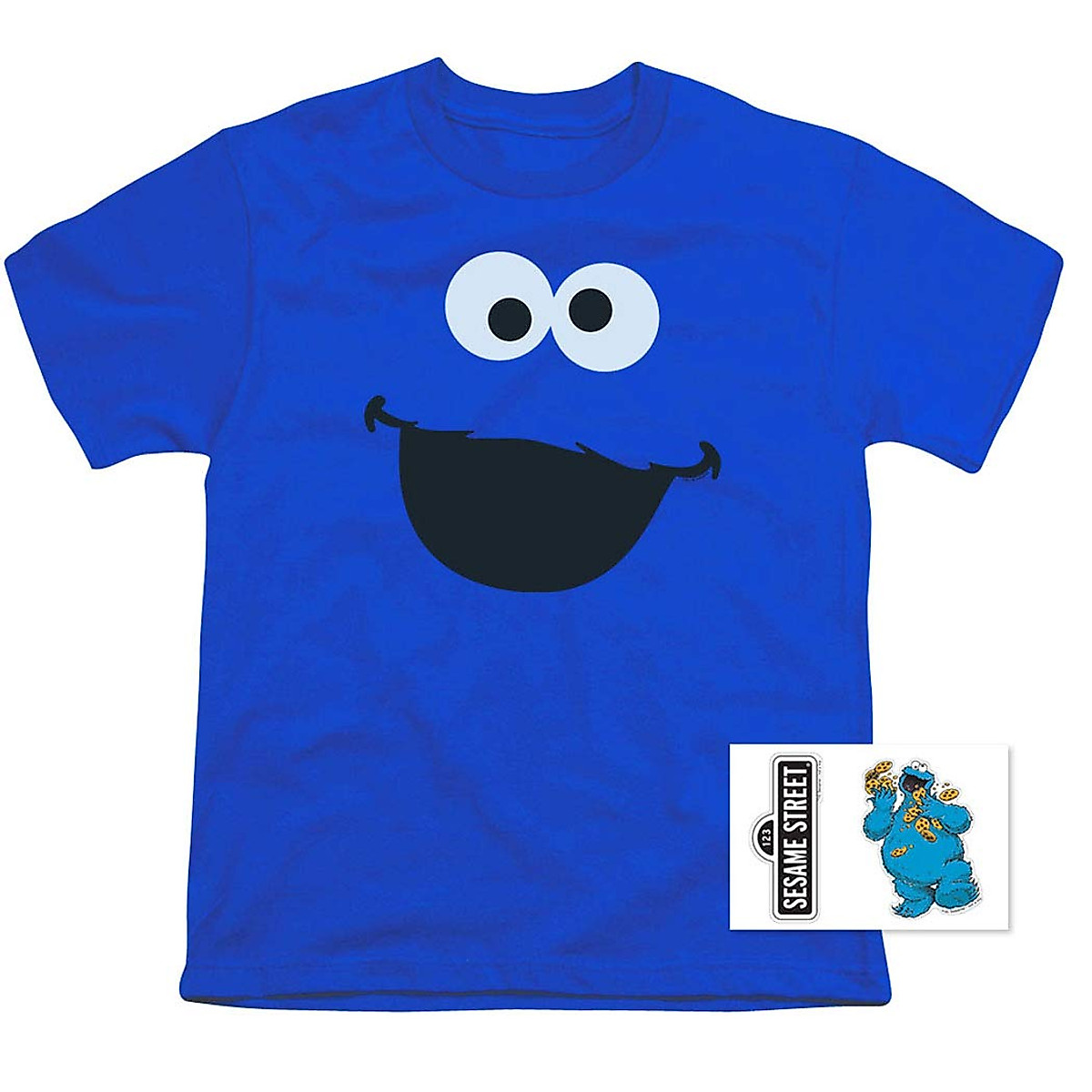 Popfunk - Youth Sesame Street Cookie Monster T-Shirt for Boys & Stickers (Large)