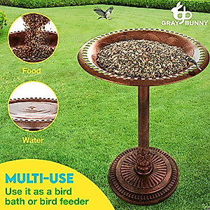 Gray Bunny 29" Bird Baths for Outdoors, Tall Bird Bath, Stylish Design with Steel Ground Anchors for Lawn, Patio or Garden - Bronze