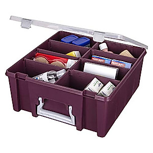 AB Designs 6990ABP Super Satchel Double Deep with Removable Dividers, Stackable Home Storage Organization Container, Plum