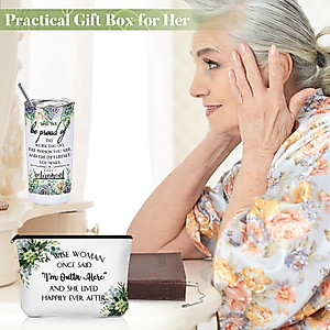 4 Pcs Retirement Gift for Women 2024 Happy Retirement Presents 20oz Stainless Steel Tumbler Makeup Bag Bookmark Set Retired Gifts Box for Mom Grandmom Teacher Coworker Nurse(Warm Style)