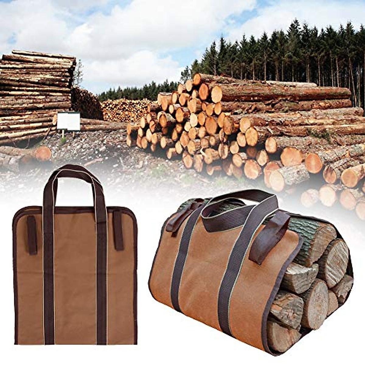 Jeanoko Firewood Log Carrier, Firewood Carrier Firewood Carry Tote Waterproof Multi Purpose Use Portable Folding Design Firewood Storage Bag for Garden Logging