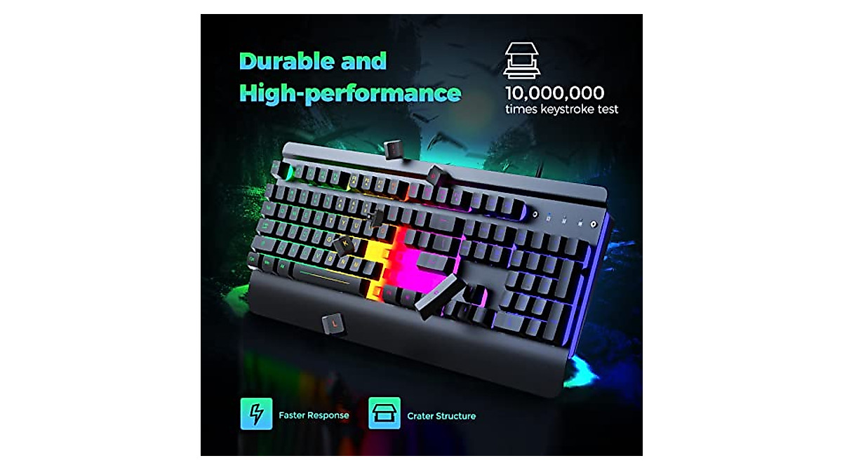 Dacoity Gaming Keyboard, 104 Keys All-Metal Panel, Rainbow LED Backlit ...
