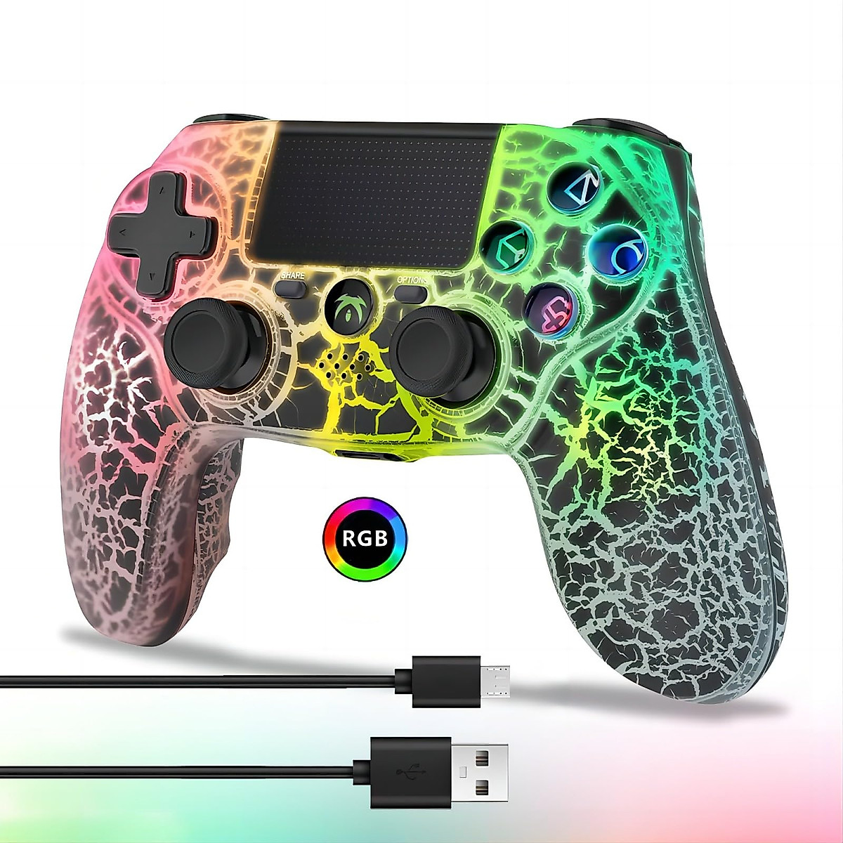 Wireless Controller for PS4, Wireless Remote Gamepad with Unique Cracked Design/Dual Vibration/6-Axis Motion Sensor/Audio Function, Game Controller Widely Compatible with PS4/PC/iOS(Black)