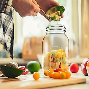 Glass Pitcher with Lid, 64 oz (2 Quart / 1.9 Liter) Glass Mason Jar Pitcher with Precise Scale, LineWide Mouth, Heavy Duty, Leak Proof for Hot/Cold Water Jug, Juice and Homemade Beverage