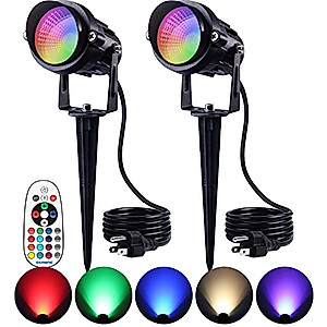 SUNVIE RGB Outdoor Spotlight 12W LED Color Changing Landscape Lights with Remote Control 120V Landscape Lighting Waterproof Spot Lights Outdoor for Yard Garden Patio Lawn Decorative, 2 Pack