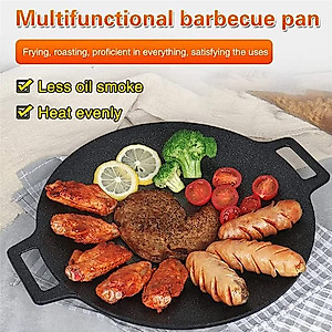 NOAMED Multi-function Medical Stone Grill Pan Non-stick Pan Electric Korean Non-stick Round Baking Pan 8 in 1 Bbq Grill Pan Iron Round Griddle Pan with Anti Scalding Handle Indoor Outdoor (12in)