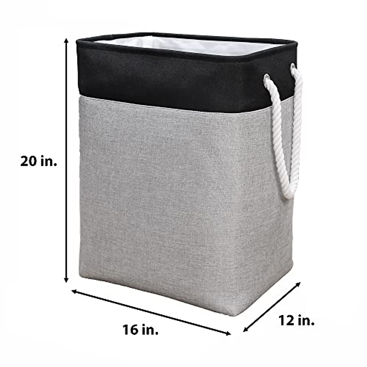 Sursay Products 2 Pack Sturdy Laundry Basket Clothes Hamper for Bathroom, Freestanding Collapsible Fabric Canvas Storage Organizer with Support Rods & Rope Handles Gray