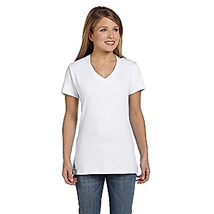 Hanes Womens 4.5 Oz., 100% Ringspun Cotton Nano-T V-Neck T-Shirt (S04V)- White,Large