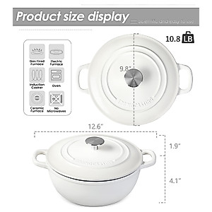 EDGING CASTING Cast Iron Dutch Ovens With Lid Dual Handle Enameled Dutch Oven, 3.5 Quart, White