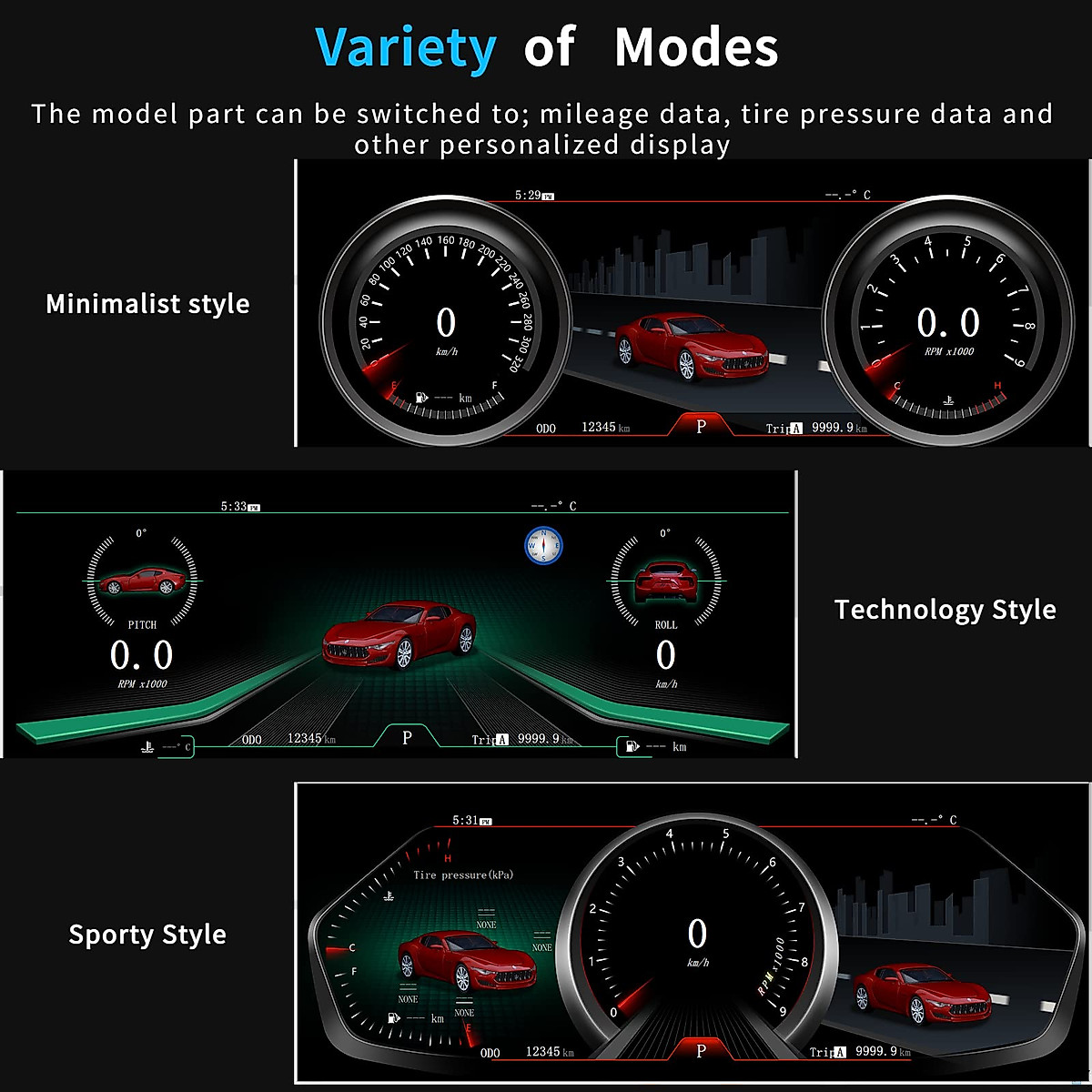 Car LCD Dashboard 12.3in Multimedia Screen Meter for Maserati GranTurismo 2004-2012 Digital Dash Cluster Monitor Accessories